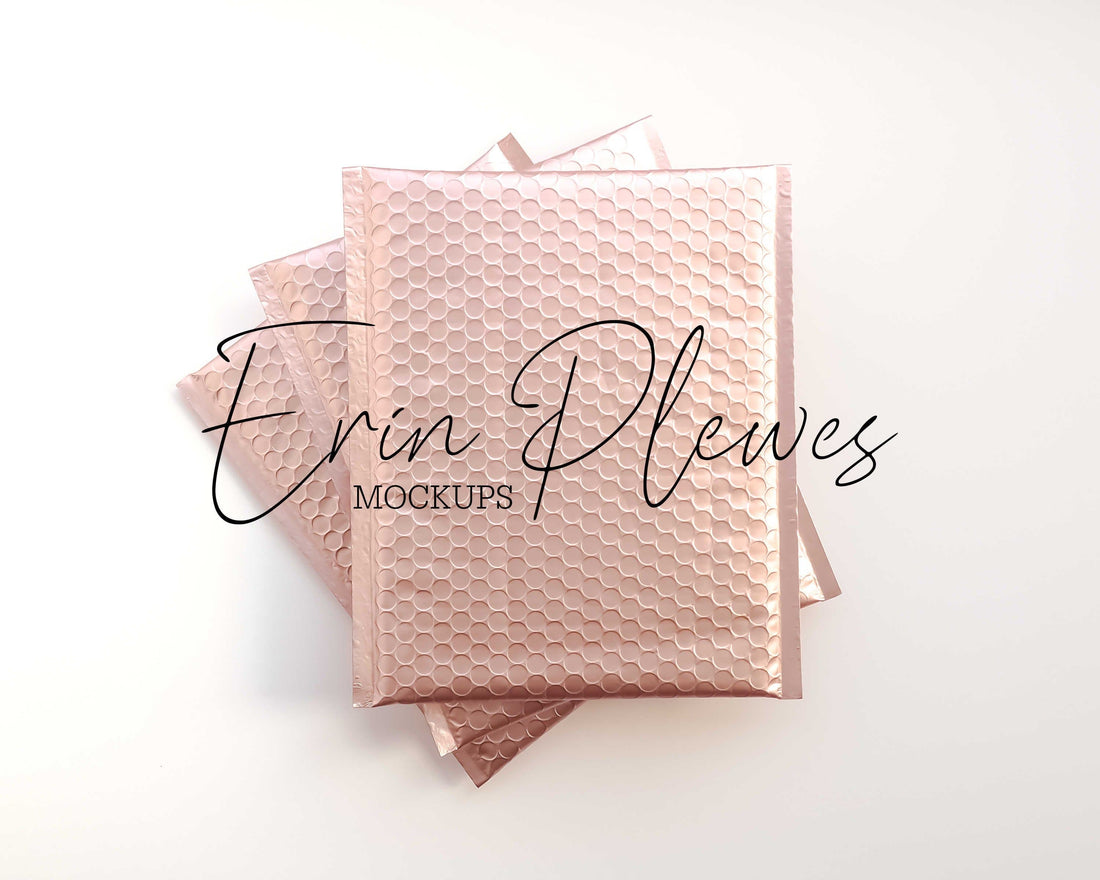 Pink Bubble Mailer Mockup, Rose Gold Package Mock Up, Pink Poly Mailer ...