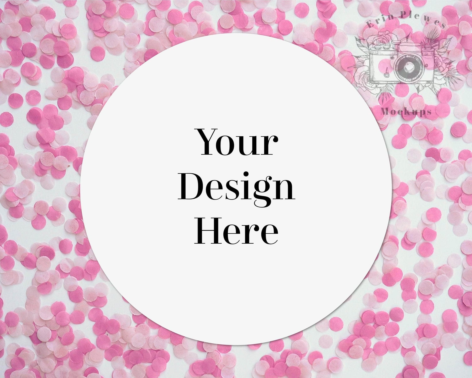 Sticker mockup, Round paper mock up for female birthday party, Pink co ...